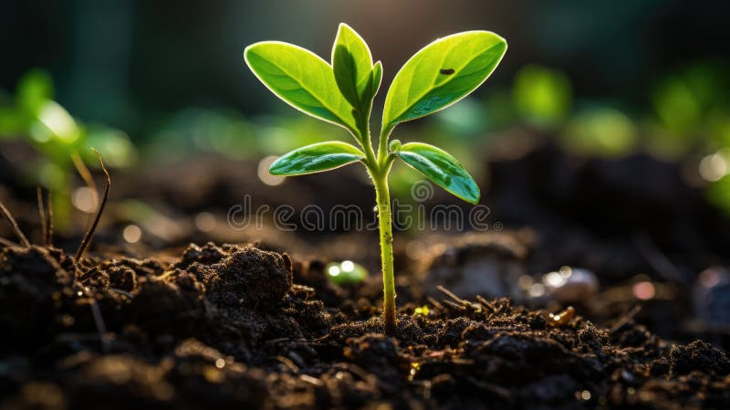 A Young Plant Sprouting from the Ground. Generative AI Image. Stock ...