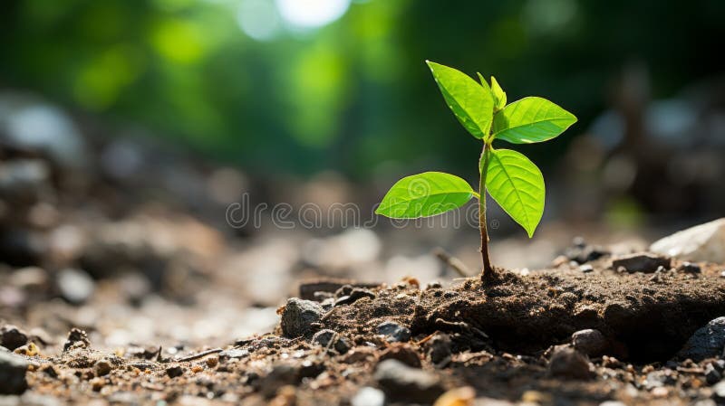 A Young Plant Sprouting from the Ground in the Middle of a Forest Stock ...