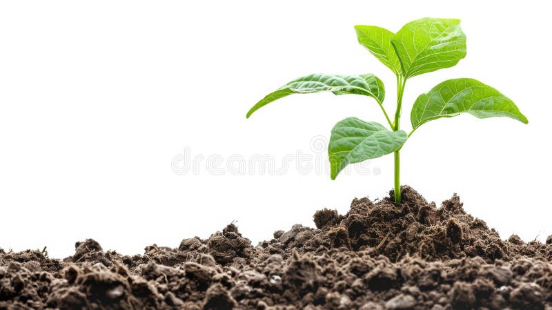 Young Plant Sprouting from Soil on White Background Stock Image - Image ...