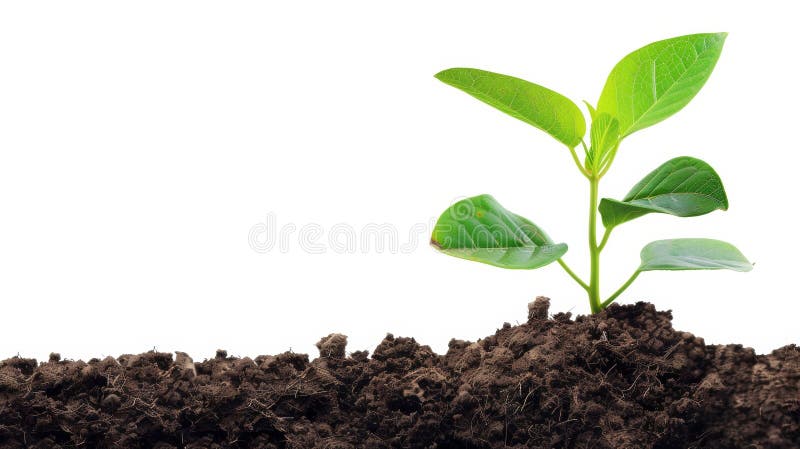 Young Plant Sprouting from Soil on White Background Stock Photo - Image ...