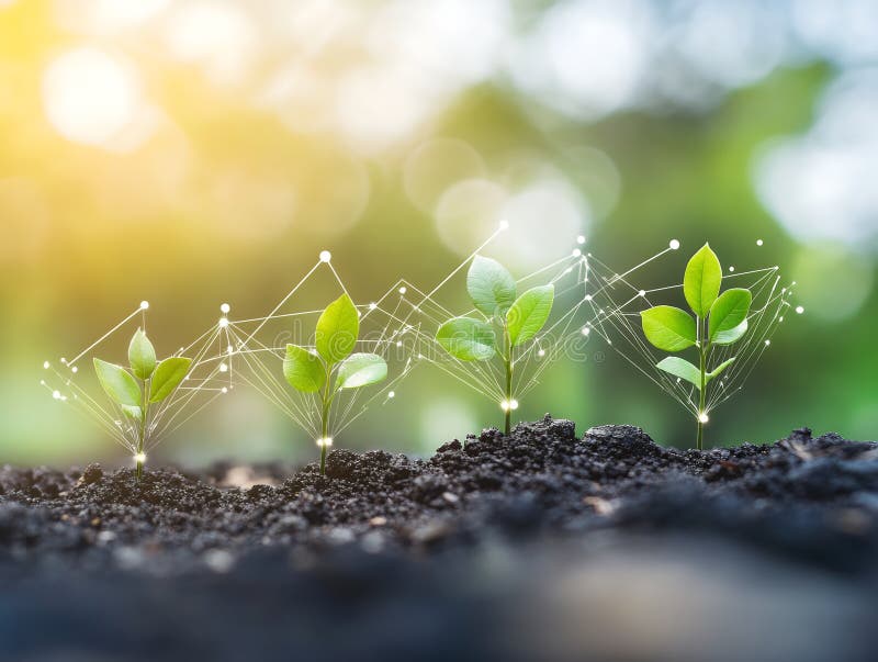 Young Plants Growing with Digital Connections, Symbolizing the ...