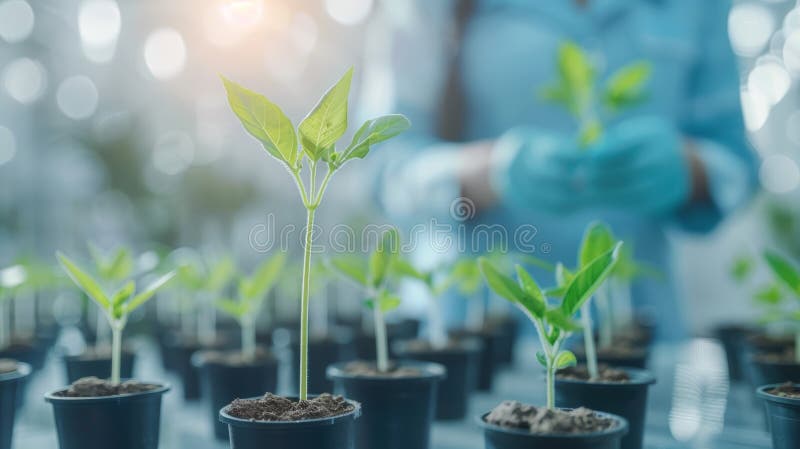 Young Plants Growing in Laboratory Pots Stock Illustration ...