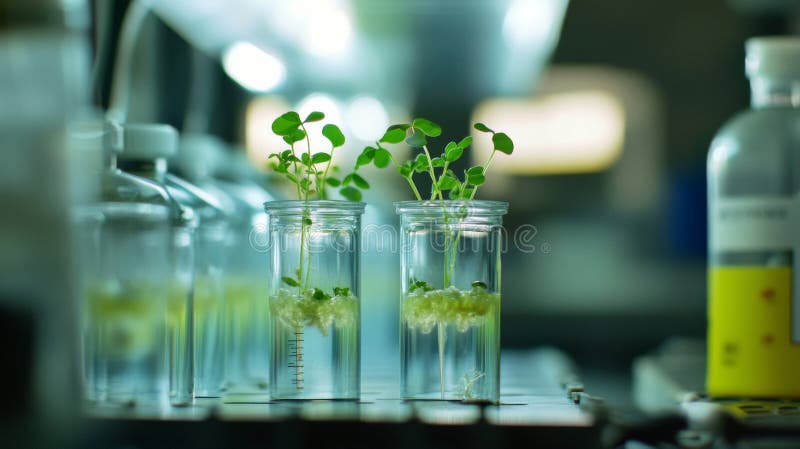 Young Plants Growing in Test Tubes in a Laboratory Stock Illustration ...