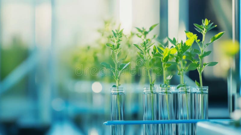 Young Plants Growing in Test Tubes in a Laboratory Setting Stock ...