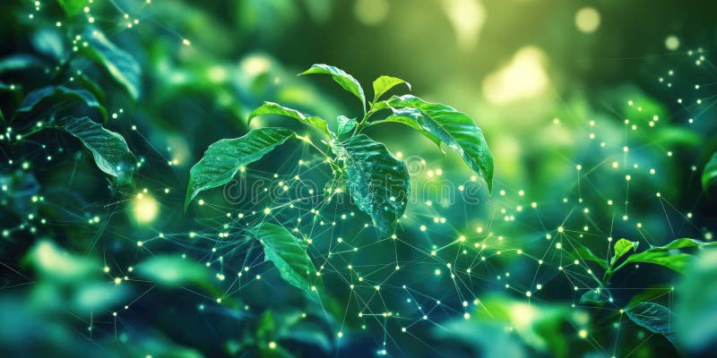 Young Plants Sprout with Glowing Data Nodes and Connections ...