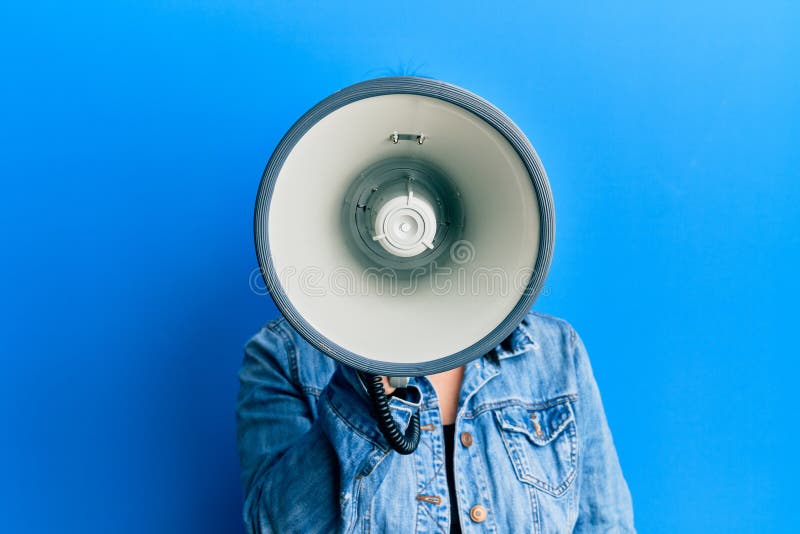Young Plus Size Woman Shouting Using Megaphone Stock Image - Image of ...
