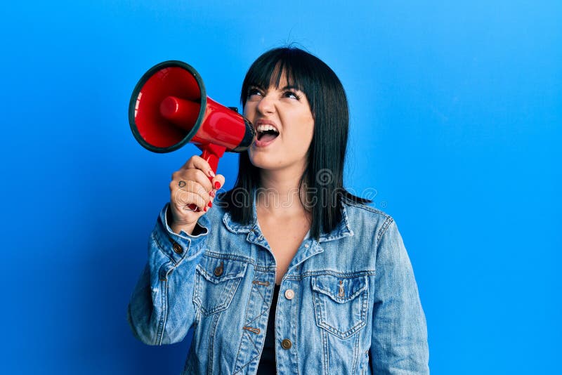 Young Plus Size Woman Shouting Using Megaphone Stock Photo - Image of ...