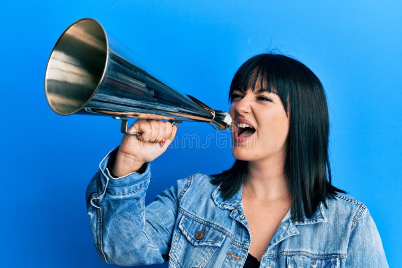 Young Plus Size Woman Shouting Using Megaphone Stock Image - Image of ...