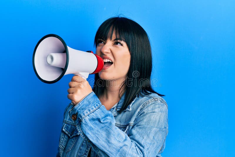 Young Plus Size Woman Shouting Using Megaphone Stock Photo - Image of ...