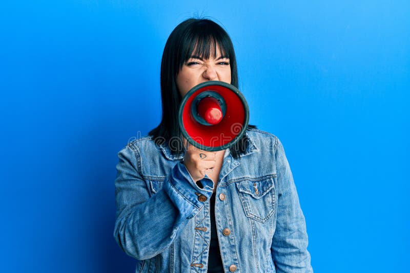 Young Plus Size Woman Shouting Using Megaphone Stock Image - Image of ...