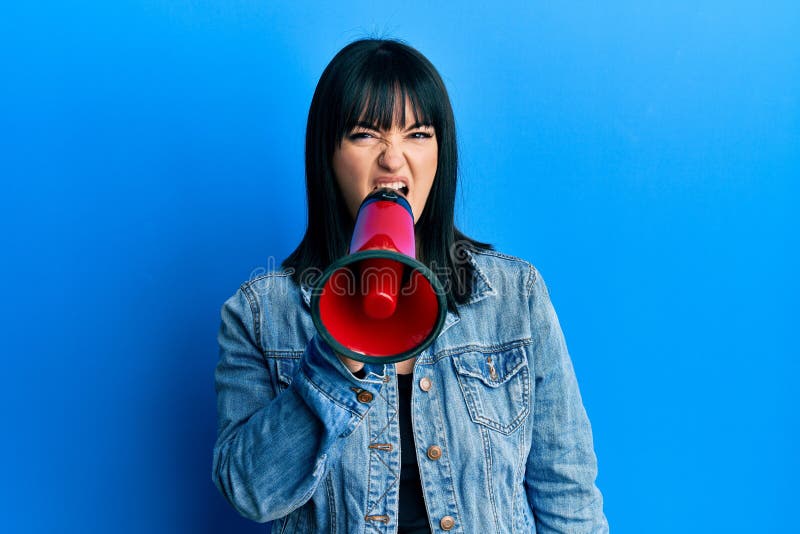 Young Plus Size Woman Shouting Using Megaphone Stock Photo - Image of ...