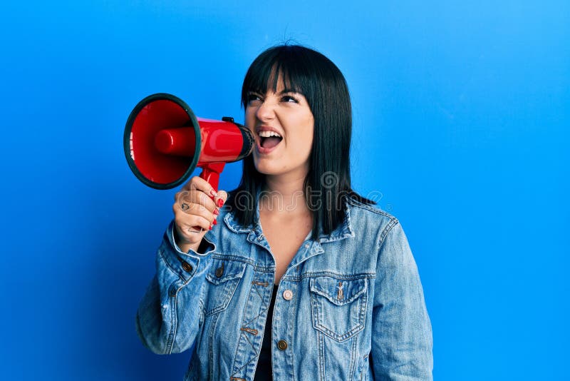 Young Plus Size Woman Shouting Using Megaphone Stock Photo - Image of ...