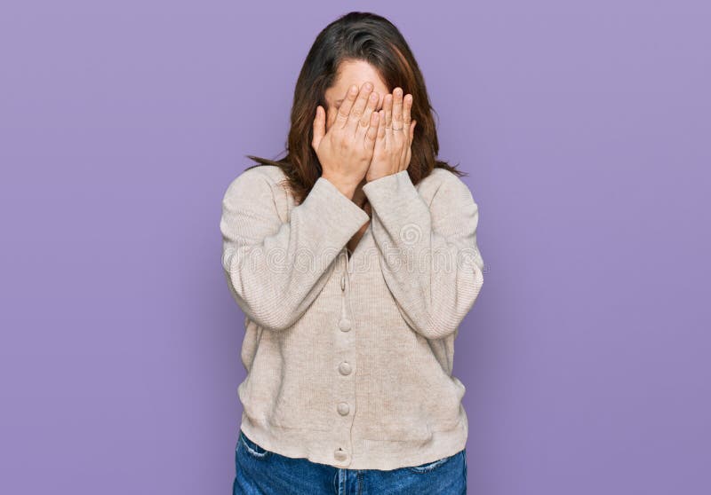 Young Plus Size Woman Wearing Casual Clothes With Sad Expression