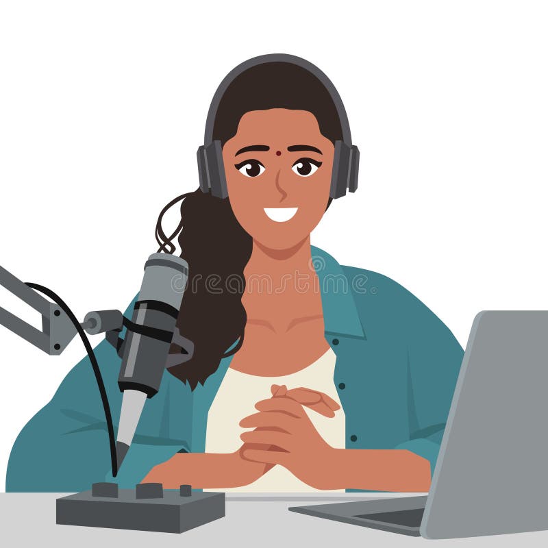 Young Podcaster Woman Character Talking with the Audience Stock ...