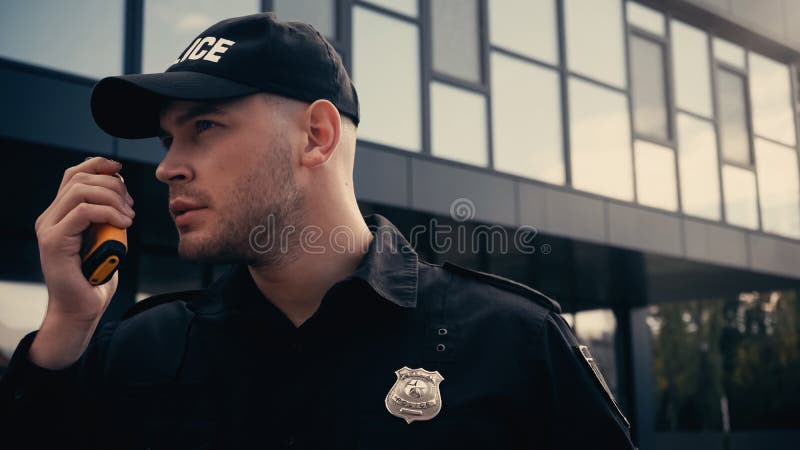 Young Policeman in Uniform and Cap Stock Image - Image of duty ...