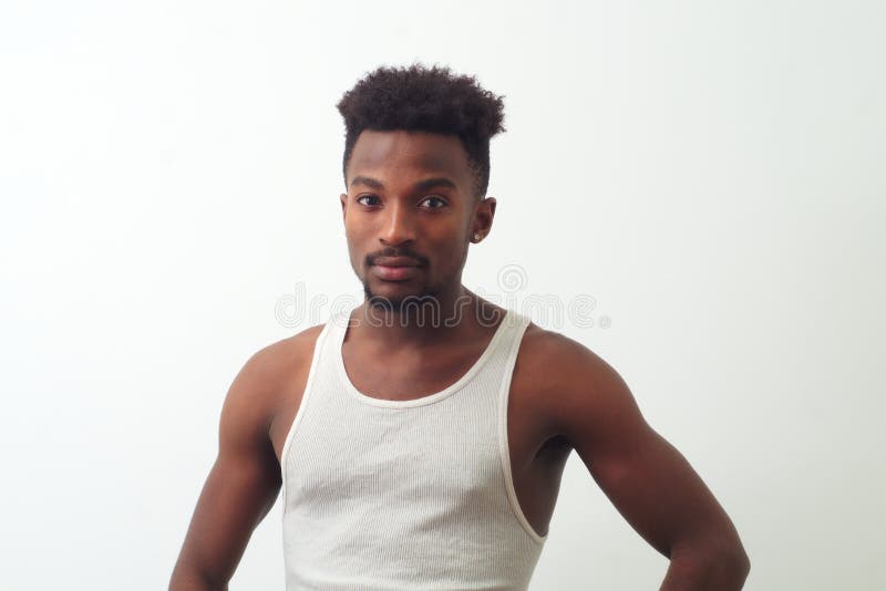 Young Poor Man Undershirt White Background Studio Shot Stock Image ...