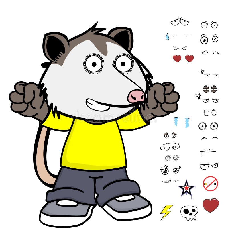 Young Possum Character Cartoon Kawaii Expressions Set Stock Vector ...