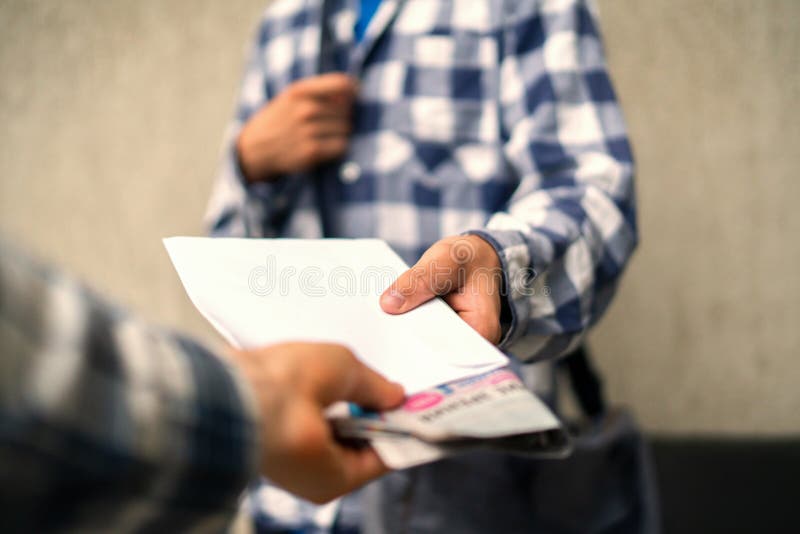 Young Postman Deliver the Newspaper Envelope and Documents at Homes ...