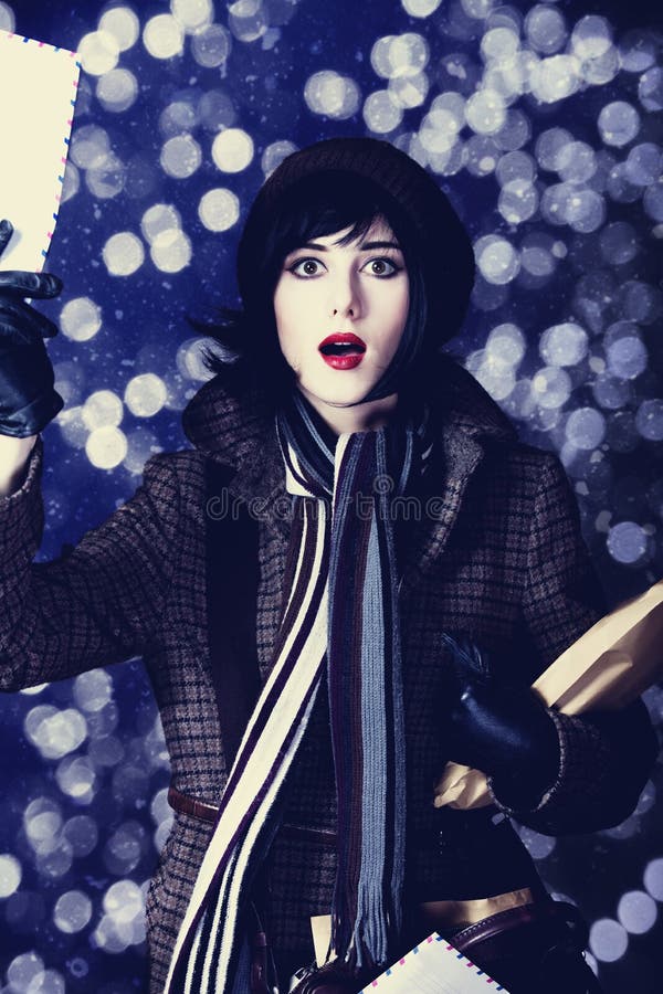 Young Postman Girl with Mail. Stock Photo - Image of bokeh, event: 27892068