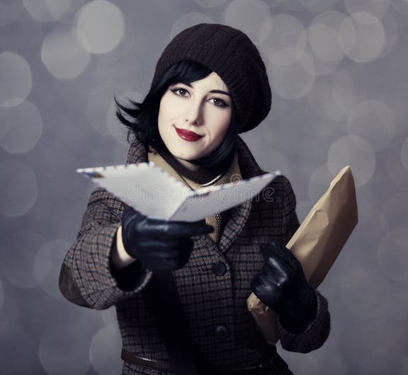 Young Postman Girl with Mail. Stock Photo - Image of gift, letter: 27892074