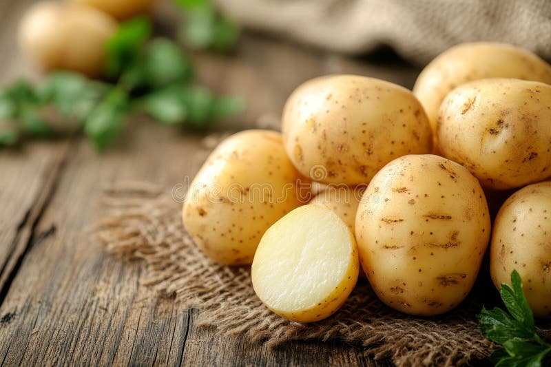 Young Potatoes with Parsley on a Wooden Table Create a Rustic, Farm ...