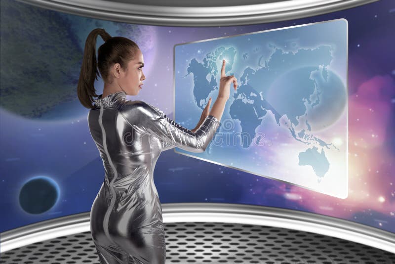 Young Pretty Asian Woman Inside Digital World Stock Illustrations – 3 ...