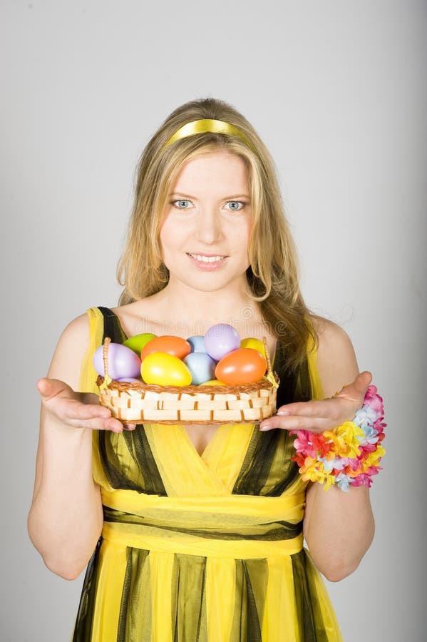 Young Pretty Easter Woman with Colourfull Eggs Stock Photo - Image of ...