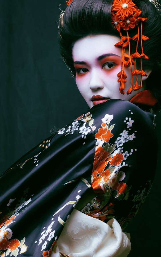 Young Pretty Geisha in Kimono Stock Image - Image of beautiful ...