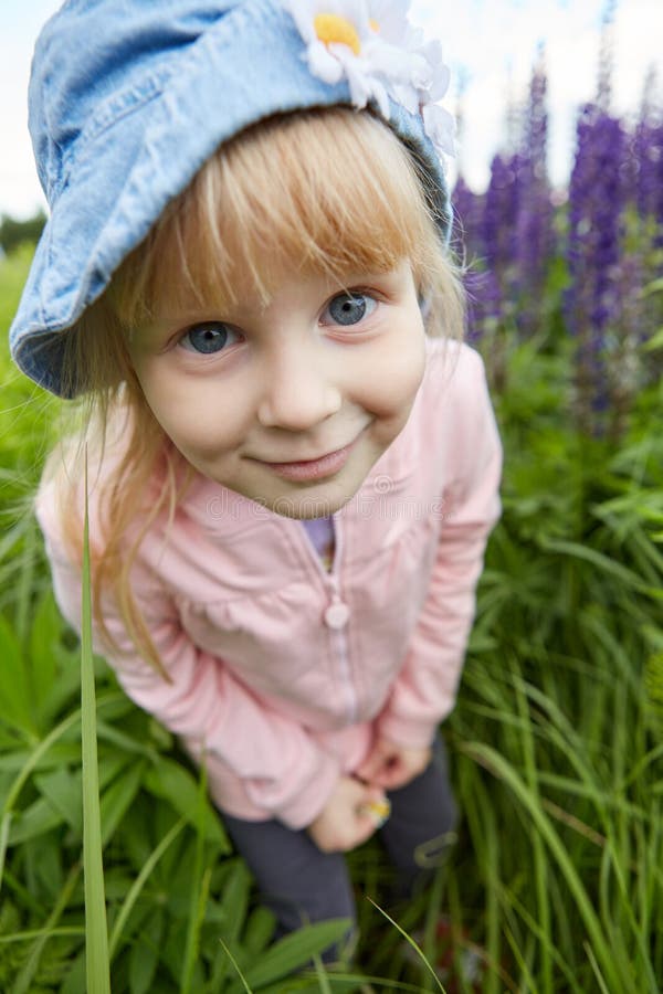 Young Pretty Girl Child Outdoors Stock Image - Image of floral, happy ...