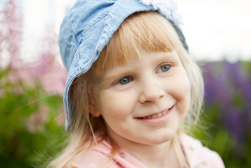 Young Pretty Girl Child Outdoors Stock Image - Image of garden, nature ...