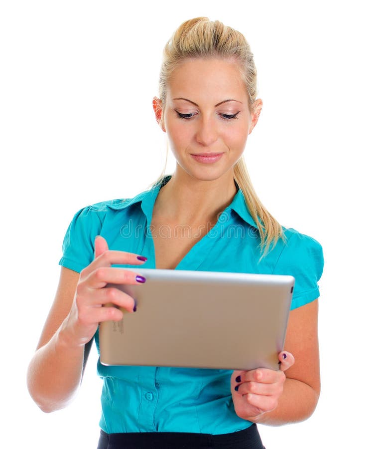 Young Pretty Girl with Tablet Computer. Stock Image - Image of business ...