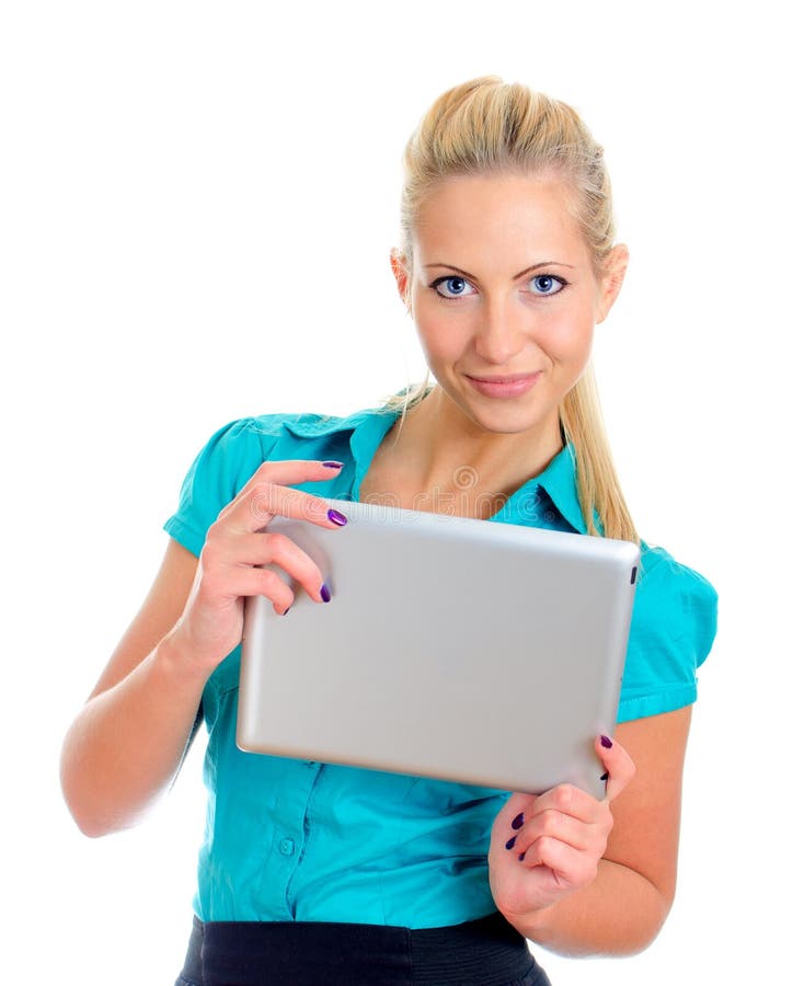 Young Pretty Girl with Tablet Computer. Stock Image - Image of ...