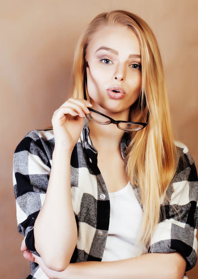 Young Pretty Girl Teenager In Glasses Making Selfie At School S Stock