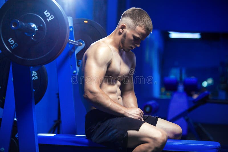 Young Pretty Man Tired after Weightlifting at Gym Stock Image - Image ...