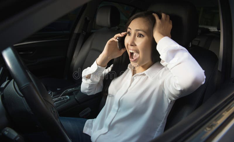 Young Pretty Scared Woman in the Car Stock Image - Image of accident ...
