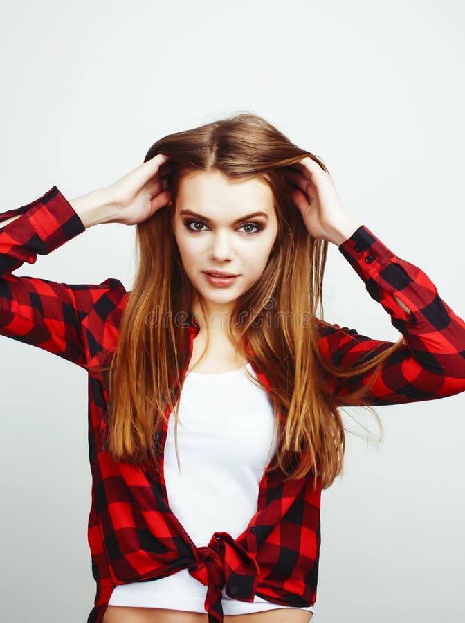 Young Pretty Stylish Hipster Girl Posing Emotional Isolated On W Stock ... Young Pretty Stylish Hipster Girl Posing Emotional Isolated On W Stock ...