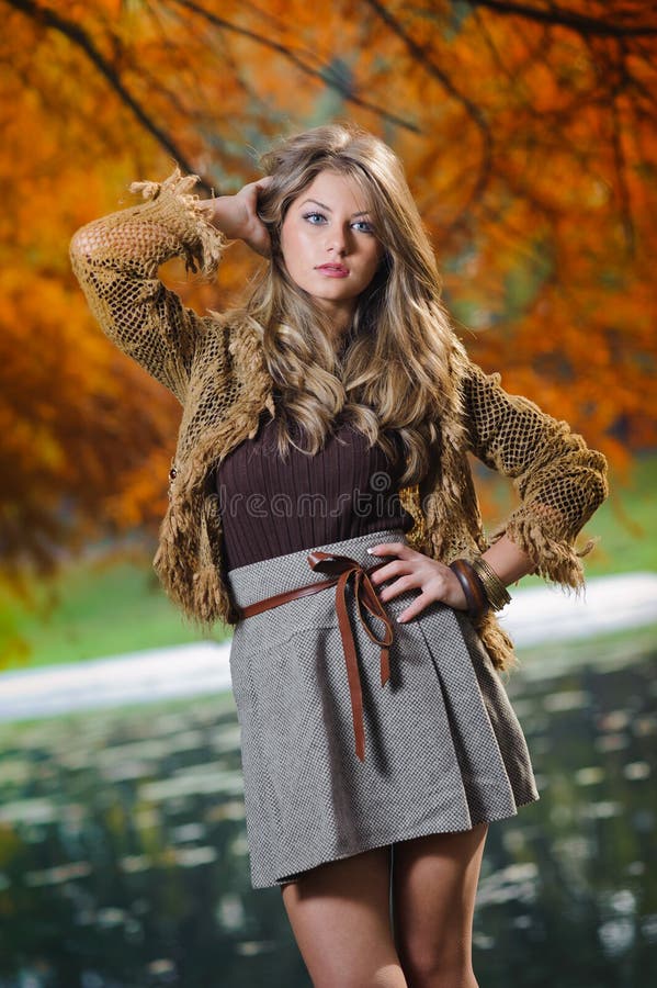 Young Pretty Woman at the Autumn Park Stock Photo - Image of foliage ...