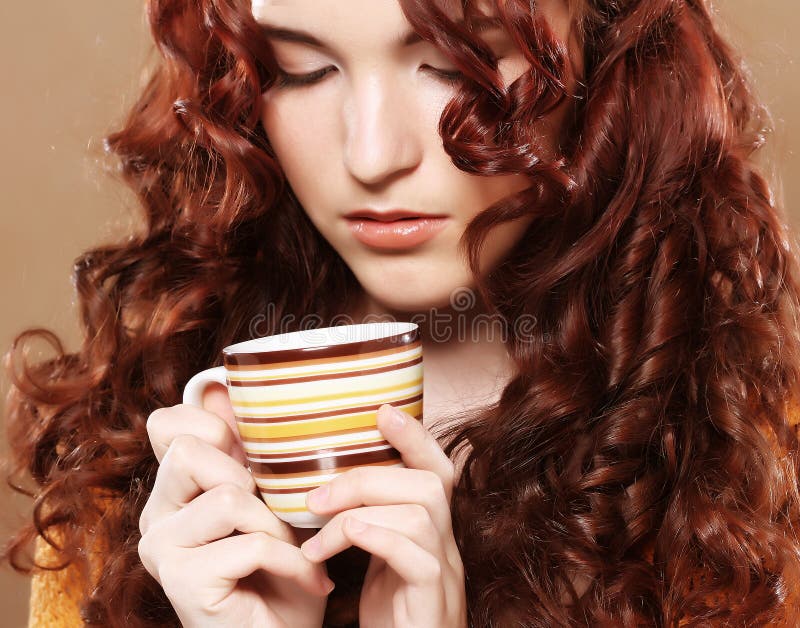 Young Pretty Woman Drinking Coffee Stock Photo - Image of fresh, cute ...