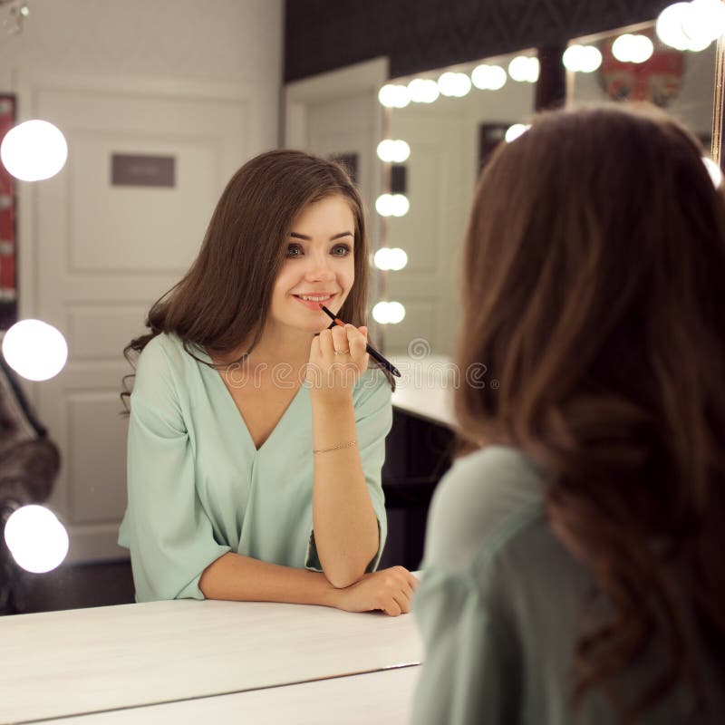 Woman Reflection Mirror Smile Stock Image - Image of study, smile: 13238521