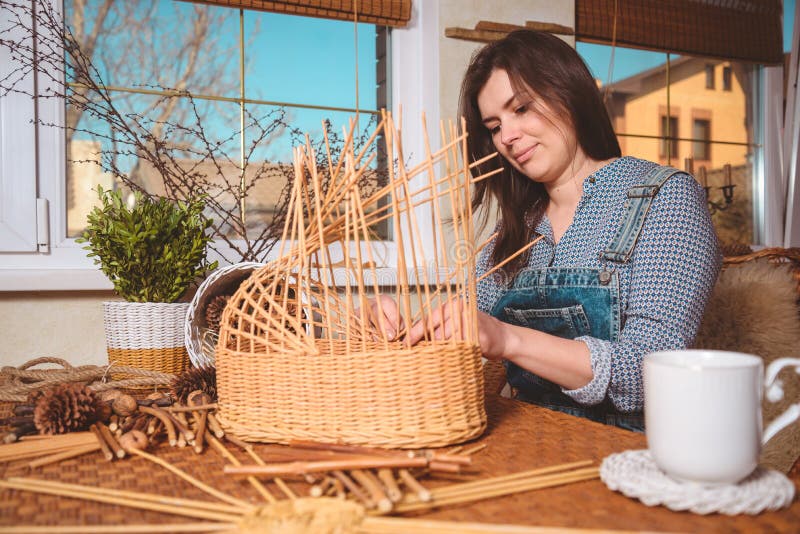 Young Pretty Woman Making Baskets Stock Photo - Image of easter ...