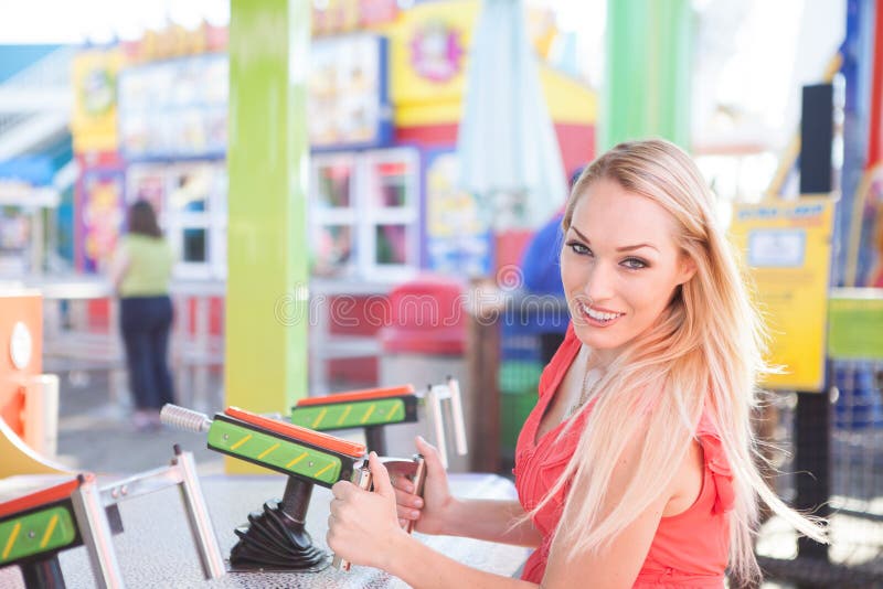 Young Pretty Woman Playing Games Stock Image - Image of people, girl ...