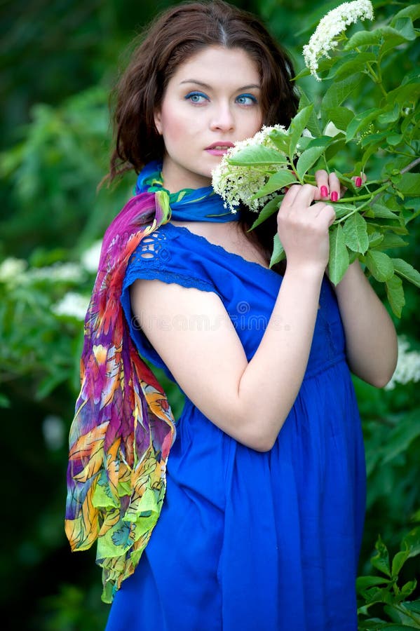 Beautiful Gypsy Brunette Woman in the Woods Stock Photo - Image of ...