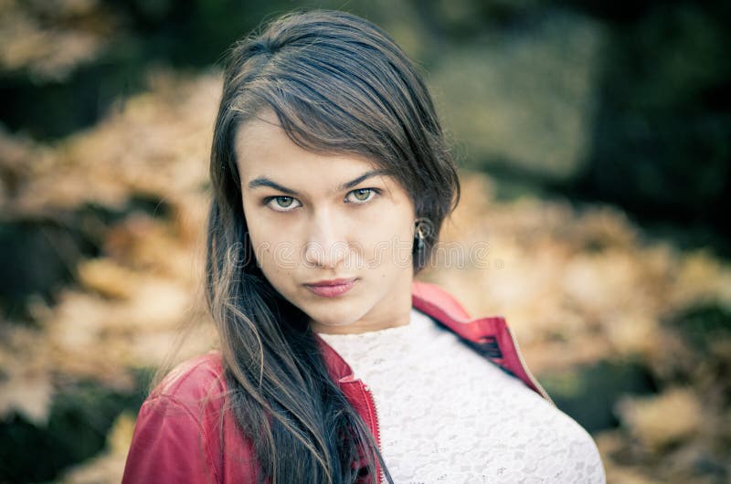 Young Pretty Woman in Red Jacket Stock Photo - Image of healthy, cute ...