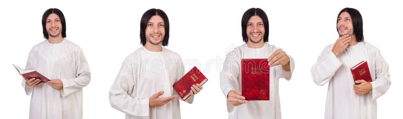 The Young Priest with Bible Isolated on White Stock Image - Image of ...