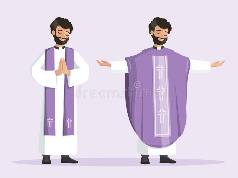 Young Priest Set With Purple Stole And Chasuble Stock Vector