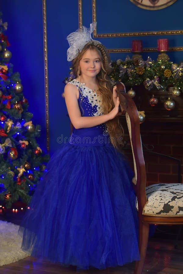 Young Princess in a Blue Evening Dress Stock Image - Image of evening ...