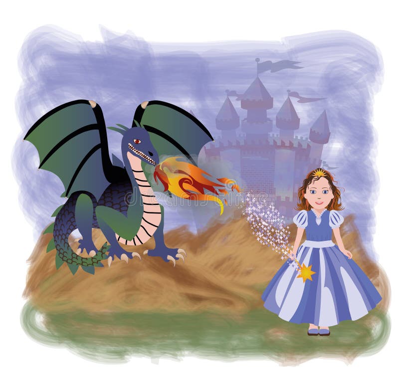 Young Princess and Magic Dragon Stock Vector - Illustration of card ...