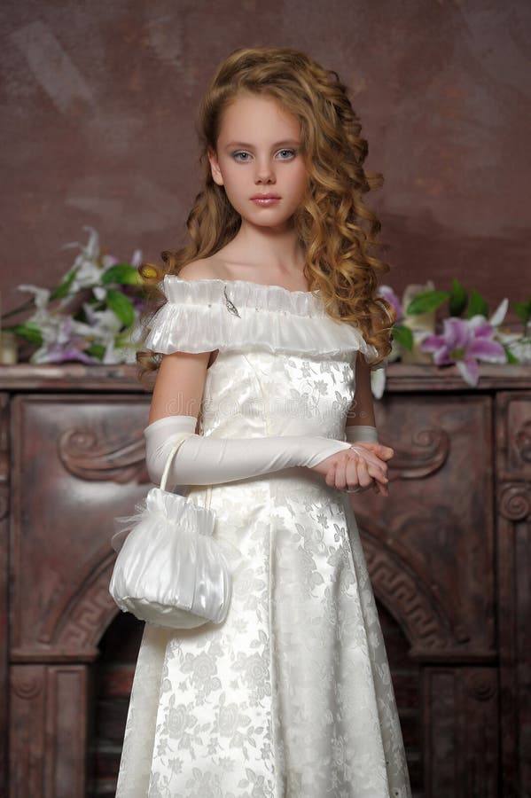 Young Princess in a White Dress Stock Image - Image of cute, handbag ...