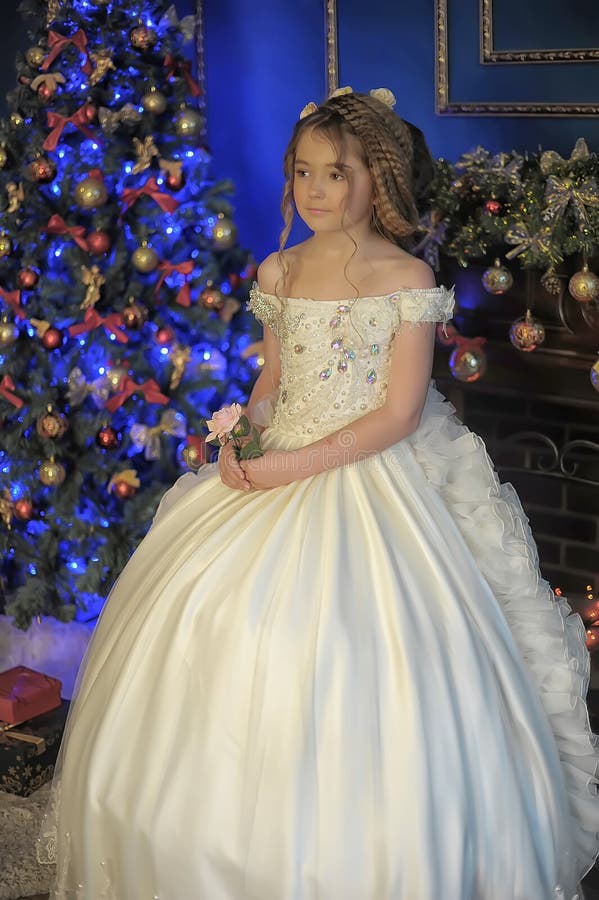 Young Princess in a White Evening Dress Stock Photo - Image of ...