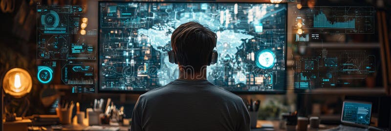 Young Pro in a Data-driven, Hyperconnected Workspace Stock Image ...